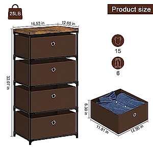 HAITRAL Fabric Storage Chest, Drawer Clothes Organizer - 4 Drawers Storage Organizer Unit for Closet, Easy Assembly Closet Dresser for Dorm, Bedroom, Hallway, Storage Bins (Brown)