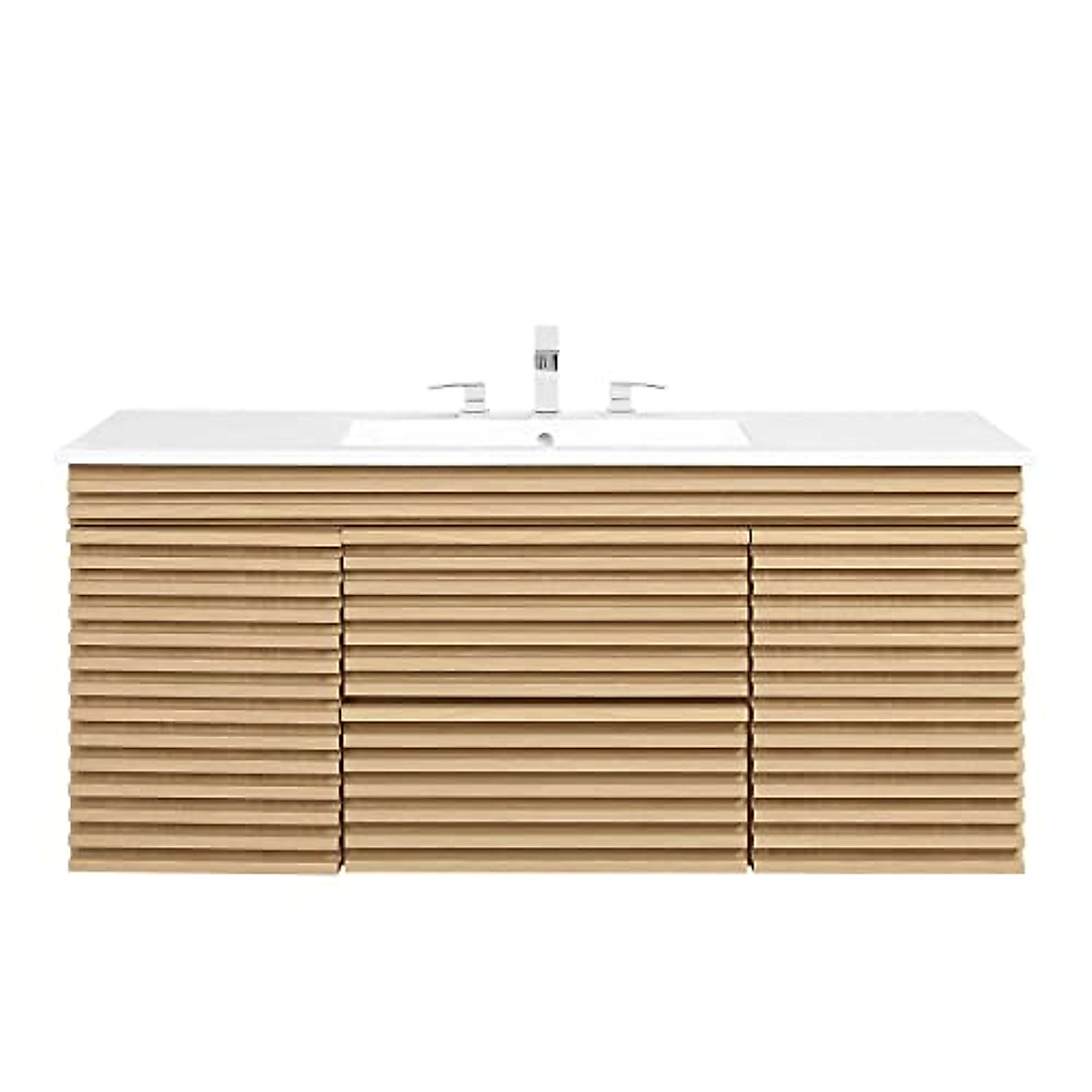 Modway Render 48" Wall-Mount Bathroom Vanity Cabinet with Ceramic Sink Basin in Oak White