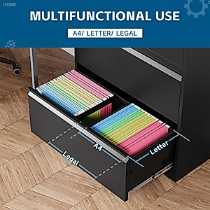 2-Drawer Metal File Cabinet, Lateral Vertical Filing Cabinets for Home Office, Locking File Cabinet with Storage Shelves, Legal/Letter/A4 Size Office File Cabinet, (Black, Assemble Required)