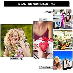 BeeGreen Mother's Day GiftsTote bag for Women w Inner Zipper Pocket 13oz Canvas Personalized Bag for Beach Initial Bag Extra Large Utility Tote Reusable Grocery Bags for Birthday Shopping Travel