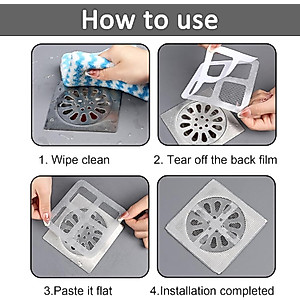 Floor Drain Sticker, 100PCS Disposable Shower Drain Cover Hair Catcher Mesh Stickers, 4"x4" Square Shower Floor Drain Cover, Drain Mesh Strainer for Kitchen, Sink, Bathroom, Laundry, Bathtub