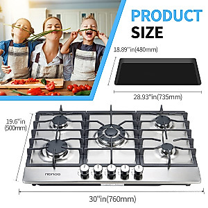 Gas Cooktop, HBHOB 30 Inches 5 Burners Gas Stove Gas Hob Stovetop Stainless 5 Sealed Burners Cast Iron Grates Built-in Gas Stove Top LPG/NG Gas Cooktop Thermocouple Protection and Easy to Clean …