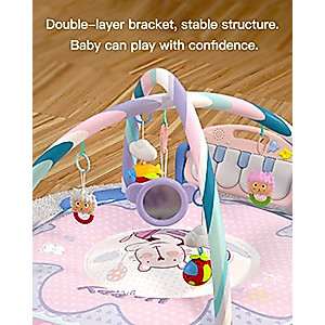 Baby Gym Play Mat,Musical Activity Center Kick Piano Gym Tummy Time Toys for Newborn Babies，Infant Toys Large Thickened and Non Slip Mat Washable (Pink)