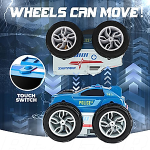 BEZGAR TD201 Remote Control Car-Police&Ambulance Car 2 in 1 Double Sided RC Stunt Car with 360 Flip Spinning Toy Car Vehicle Gifts for Boys Kids