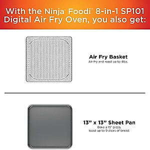 Ninja SP101 Digital Air Fry Countertop Oven with 8-in-1 Functionality, Flip Up & Away Capability for Storage Space, with Air Fry Basket, Wire Rack & Crumb Tray, Silver