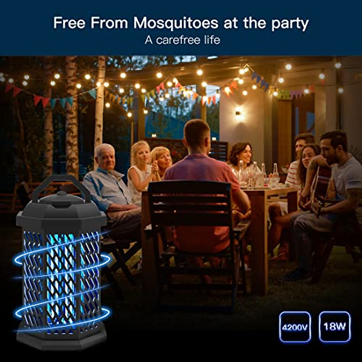 Upenjok Bug Zapper Outdoor and Indoor,18W Mosquito Zapper - 4200V High Powered Waterproof Electric Bug Zapper Mosquito Zapper - Insect Fly Trap for Home Backyard Patio