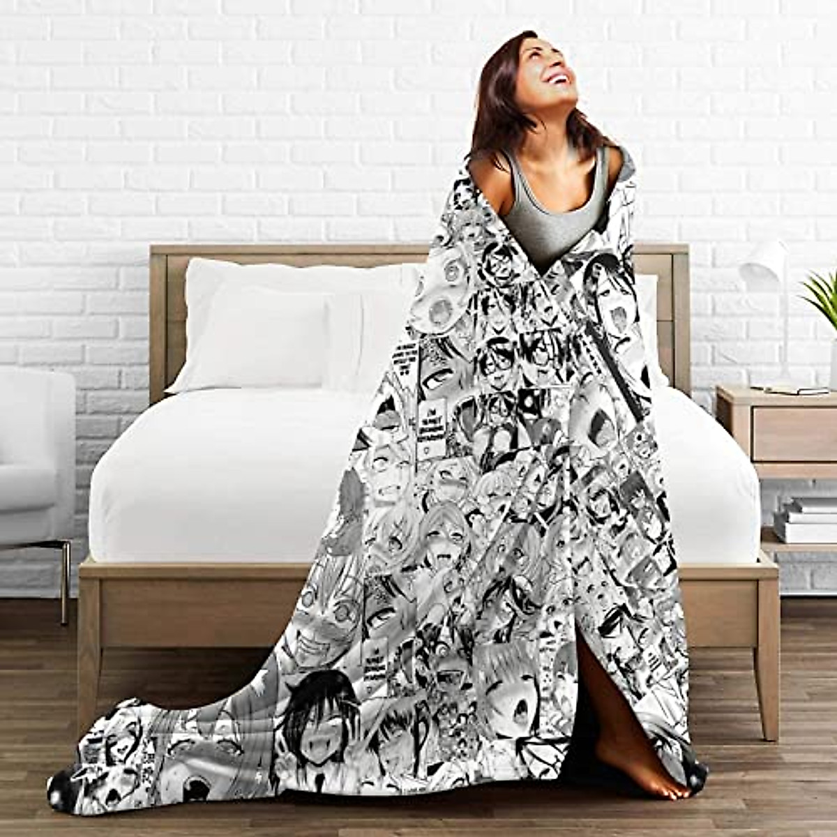 Anime Sexy Waifu Hentai Ahegao Face All Season Fleece Blanket Throw Ultra Soft Flannel Blanket Digital Printed Premium Fluffy Microfiber Fleece