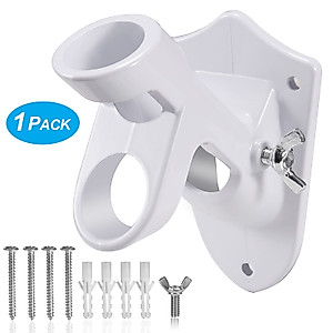 Flag Pole Holder Brackets, BONWIN 1" Flag Pole Mounting Bracket with Hardwares for House Wall Mount, 1" Inner Diameter, Two Positions & Aluminium Alloy, Rust Free Coated (White - 1 Pack)