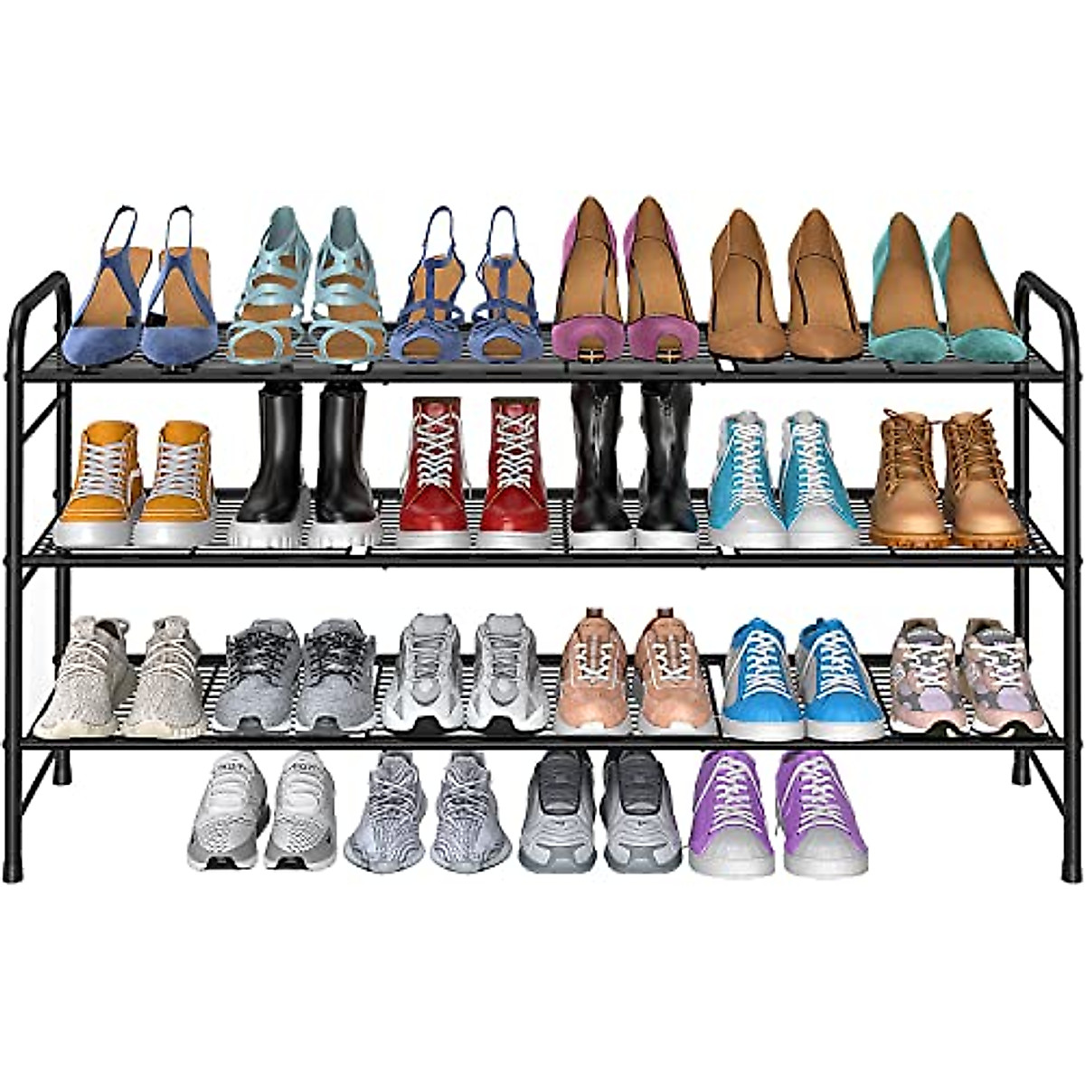 Dicasser 3-Tier Long Shoe Rack Organizer Extra Large Capacity for 24 Pairs,Black