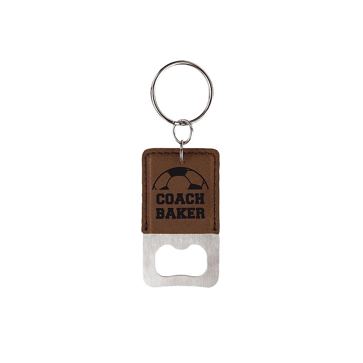 Alterd Industries Personalized Football Coach Gifts - Baseball Basketball Soccer Volleyball Tennis Bottle Opener Coach Gift End of Season Assistant Coaching Keychain (Brown/Black, Soccer)