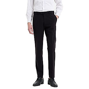Plaid&Plain Mens Pants Expandable Waist Slim Fit Dress Pants for Men 8102 Black 36X32