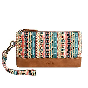Lecxci Canvas Wristlets Bag Clutch Purses Wallet Slim Credit Card Holder Clutch with Removable Strap Cell Phone Wallet (Ethnic Style-3)