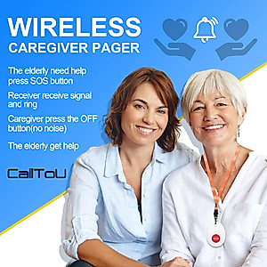 CallToU Caregiver Pager Wireless Call Buttons for Elderly, Portable Nurse Call Bell 600+ Feet for Elderly Monitoring, Alert Button for Seniors 1 USB Receiver 2 Call Button