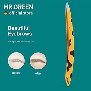 MR.GREEN Curve Handle Eyebrows Tweezers Professional Fine Hairs Removal Puller Makeup Tools Stainless Steel Beauty Clips Removal (Light Yellow)