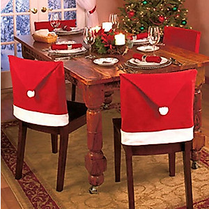 Callenbach 6Pcs Christmas Chair Covers for Dining Room Christmas Table Decoration Santa Hat Chair Back Cover for Xmas Restaurant Holiday Festival Party Decor