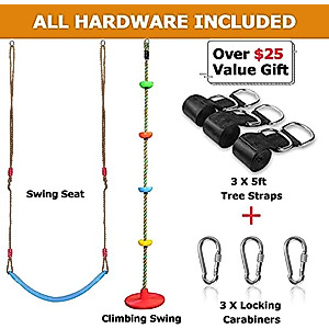 Bobibibo Swing Set 2 Pack Swings Seats Tree Climbing Rope Swing Multicolor with Platforms, Outdoor Toys for Kids Ages 3+, Outside Playground Backyard Swingset Accessories with 5Ft Strap and Snap Hook