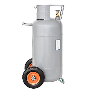 Flame King YSN40HOGb 40LB Steel Horizontal & Vertical Propane Tank Cylinder HOG with Dolly Cart Wheels Tables, Fire Pits, Patio Heaters, Barbeques, Lunch, Weed Torch, and Truck Campers, Gray