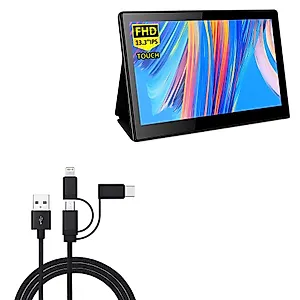 BoxWave Cable Compatible with Magedok OLED Portable Touchscreen Monitor PI X6 (13.3 in) - AllCharge 3-in-1 Cable - Jet Black