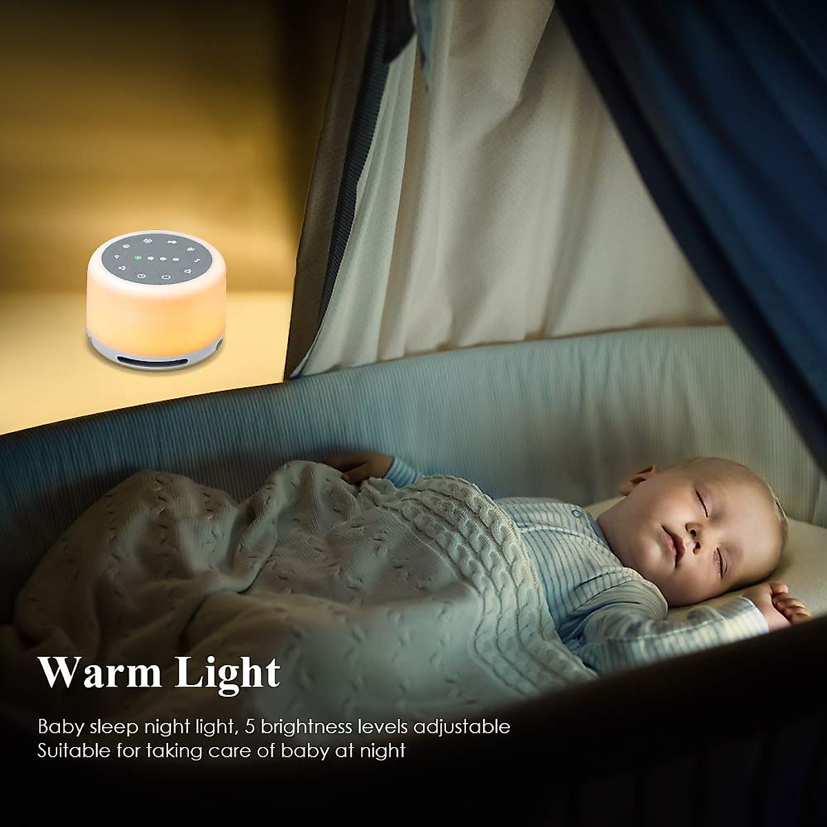 White Noise Machine for Sleeping, with 24 Soothing Sounds Night Light and Timer, Rechargeable Natural Sound Machine, Portable Sleep Sound Machine for Baby, Adult, Home, Office, Sound Therapy