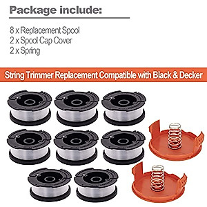 TOPEMAI AF-100 Spool, 0.065" Line String Trimmer Replacement Compatible with Black & Decker AF-100-3ZP GH900 GH600 String Trimmer(8 Pack+2 Spool Cap and Spring)