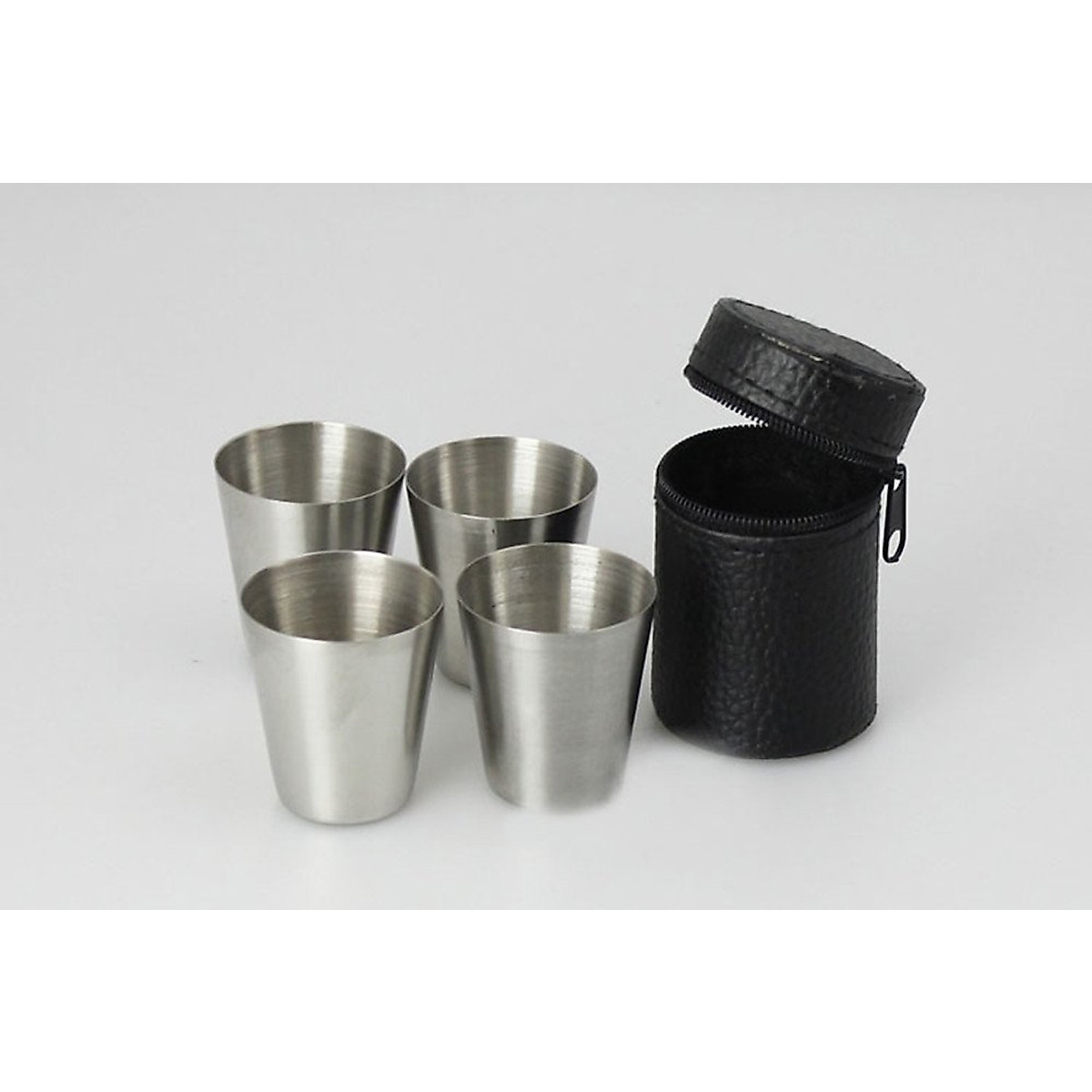Yueton® Set of 4 Stainless Steel Shot Cups Drinking Vessel with Black Leather Carrying Case (30ml)