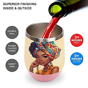 African Ame-rican Woman Insulated Tumbler with Lid Stainless Steel Coffee Mug Cute Wine Tea Water Cup Pink-style