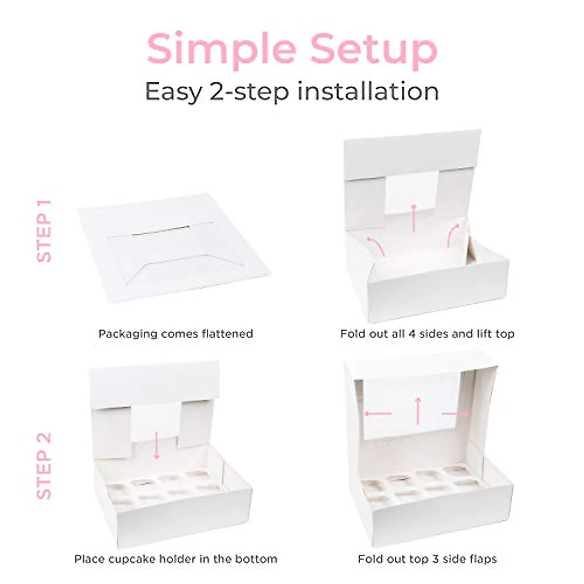 SMIRLY White Cupcake Boxes 12 Count: Disposable Cupcake Containers 12 Count, Cupcake Holder with Lid, Cupcake Carrier, Bakery Boxes with Window, Pastry Boxes Cookie Boxes with Window Large Treat Boxes