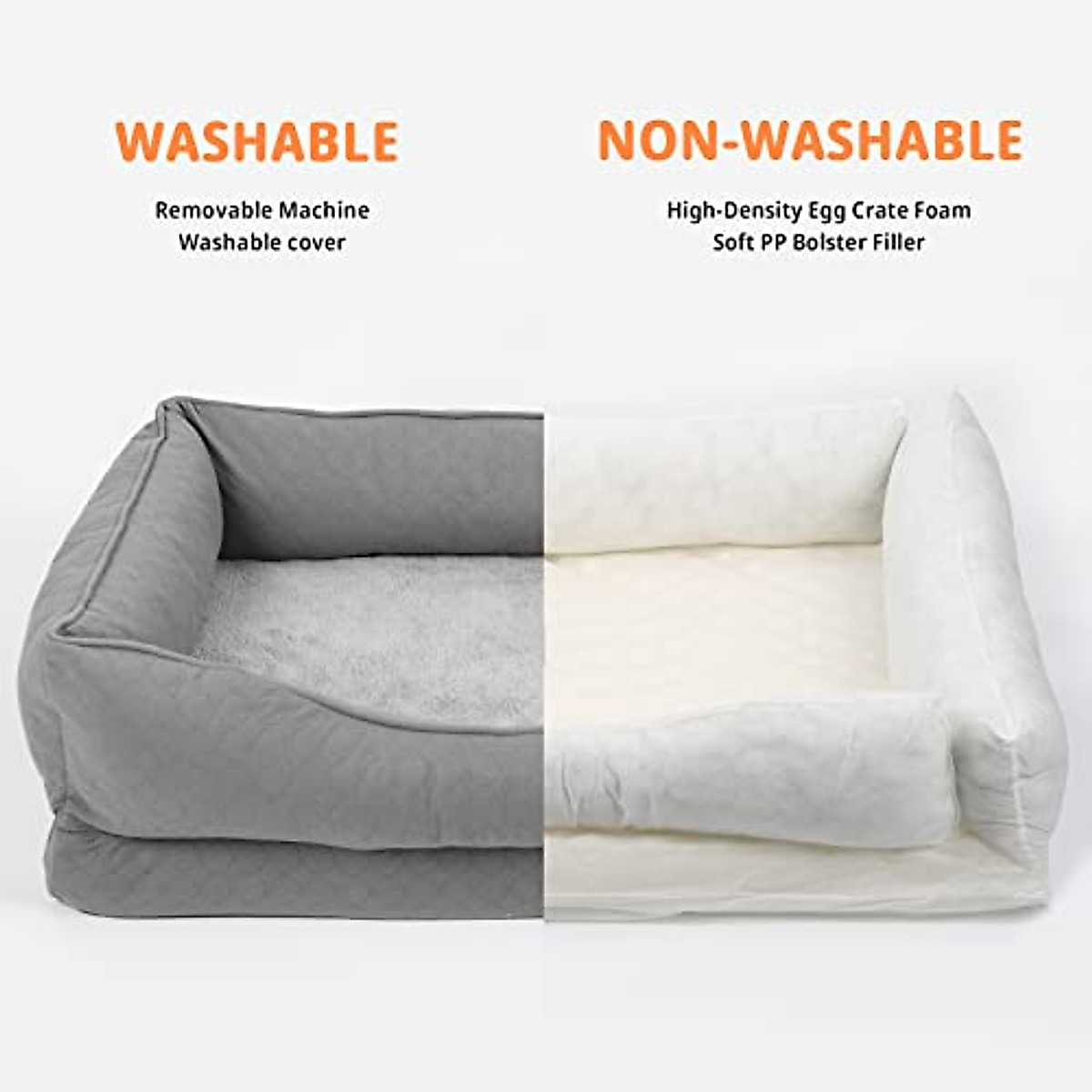 Dog Bed, Orthopedic Bolster Dog beds for Large Dogs, Egg Crate Foam Sofa with Removable Washable Bed Cover, Nonskid Bottom Couch, Pet Beds for Large&Extra Large Dogs