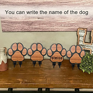 Midrean 2pcs Dog Leash Holder for Wall Mount Hanger Hook,Farmhouse Wooden Dog Paws Key Rack Accessories for Rustic Home Decor