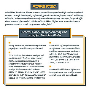 POWERTEC 80 Inch Bandsaw Blades, 1/2" x 6 TPI Band Saw Blades for Sears Craftsman 12" Band Saw for Woodworking, 1 Pack (13193V)