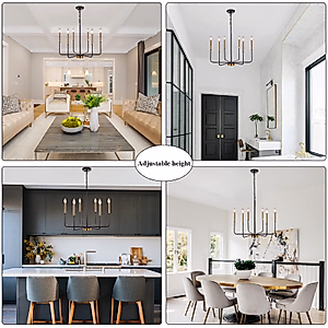 ZCHAOZ Modern Farmhouse Chandelier for Dining Room, 6 Lights Chandelier Light Fixture Adjustable Height, Black and Gold Hanging Candle Pendant Lighting for Kitchen Island Living Room Bedroom Foyer