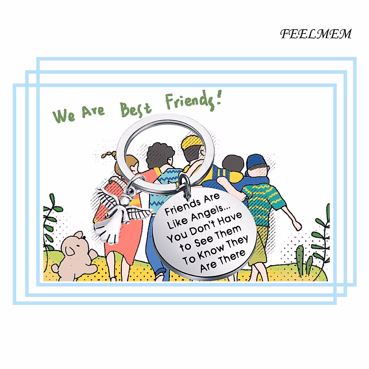FEELMEM Friendship Keychain Friends are Like Angels You Don't Have to See Them to Know They are There Friend Jewelry Gift for BFF Sister (Silver)