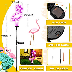 Hortsun 2 Pack Flamingo Solar Lights Outdoor Flamingo Neon Light Yard Flamingos Pink Flamingo Waterproof Decorations Flamingo Lights for Garden Patio Yard Pathway Decoration
