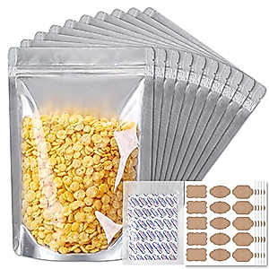 50 Packs Mylar Bags for Food Storage with Clear Window,1 QUART( 9.44 Mil, 7"x 10")Reusable Mylar Bags with Oxygen Absorber for Grains, Wheat, Rice, Legumes, Meat Long Term Food Storage