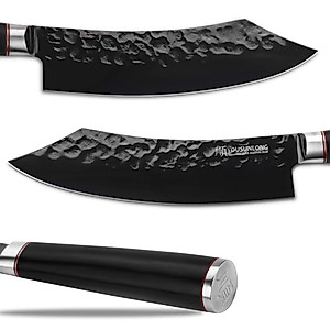 YOUSUNLONG Butcher Knife - 8 Inch Meat cleaver - Japanese AUS8 Black Titanium Nitride Coated Steel - Super Sharp - Natural Ebony Handle