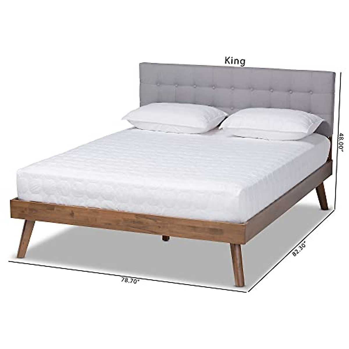 Baxton Studio Beds (Platform), King, Light Grey/Walnut