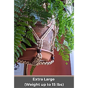 Shineloha 43 Inches Macrame Planter Hanger Large for 12 inch Pot + Swag Hook (Extra Long & Big) | No Tassel, Cotton Rope | Hanging Planter for Indoor Plants, NO Pot/Plant Included (Brown)…