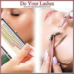 5 Pieces Eyelash Extension Tweezers Set Straight and Curved Tip False Lash Tweezers Eyelash Volume Tweezers Stainless Steel Precision Tweezers for Eyelash Extension (Rose Gold)