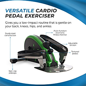 Stamina Inmotion E1000 Compact Strider - Seated Elliptical with Smart Workout App - Foot Pedal Exerciser for Home Workout - Up to 250 lbs Weight Capacity - Black/Green