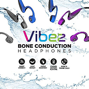 Vibez Bone Conduction Headphones Portable Open Ear Headset Wireless Bluetooth 5.0 Connectivity Sweat Resistant Sports Earphones with Microphone Volume Control for Running Hiking Driving Bicycling Blue