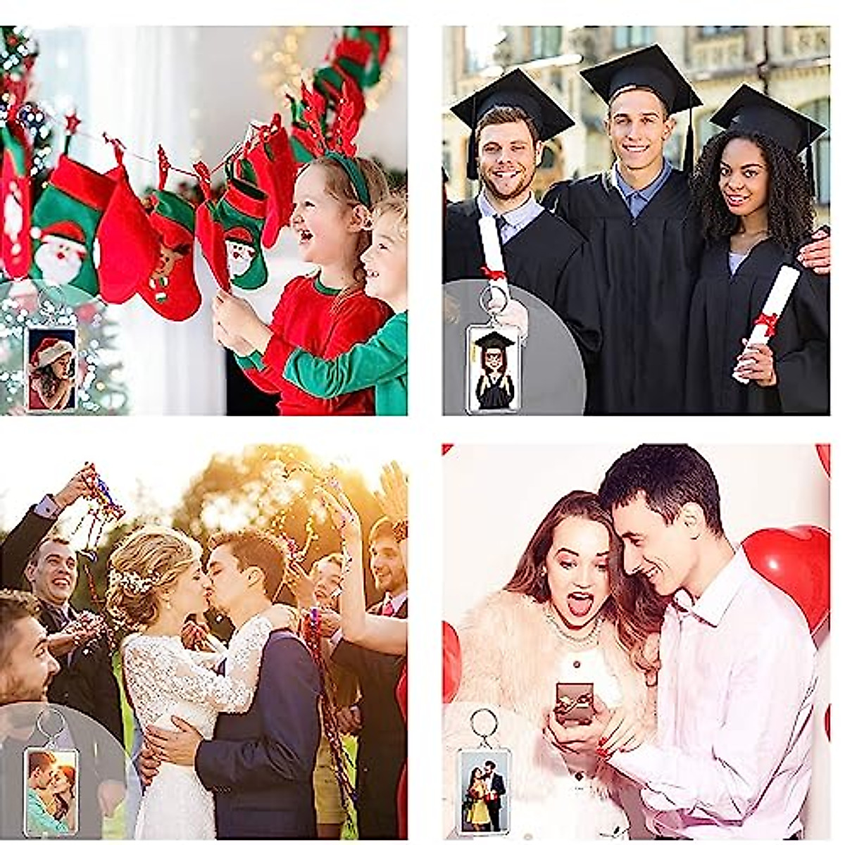 Lckaey keychain picture holder frame key chain pendant picture key chain personalized photo DIY gift key chain Z002-5-pack-medium