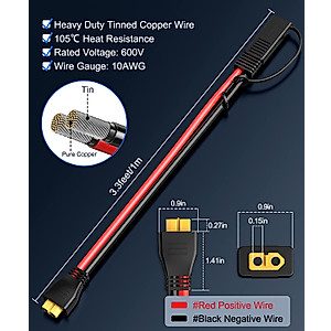 ELECTOP 10AWG SAE to XT60 Connector Extension Cable, SAE Plug XT60 Female Adapter Charger Solar Panel Cable Connector Kit for Solar Generator Portable Power Station with SAE Polarity Reverse Adapter