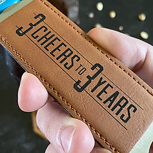 3rd Anniversary Leather Wrapped Bottle Opener (Chestnut/Black), 1.5''x7''