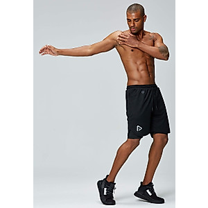 Pinkbomb Men's 2 in 1 Running Shorts Gym Workout Quick Dry Mens Shorts with Phone Pocket (Black, Large)