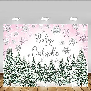 Mehofond 7x5ft Winter Baby Shower Pink and Green Backdrop Baby It's Cold Outside Snowflake Silver Gliter Photography Background Our Little Baby Is on the Way Party Banner Decorations Photo Booth Props