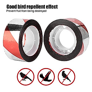 Hztyyier Reflective Scare Tape, Bird Scare Ribbon Thick Reflective Bird ​Deterrent Tape Garden Orchard Accessories Reflective Scare Birds Tape for Scare Birds Away(2 Pieces of red Silver, 100m)