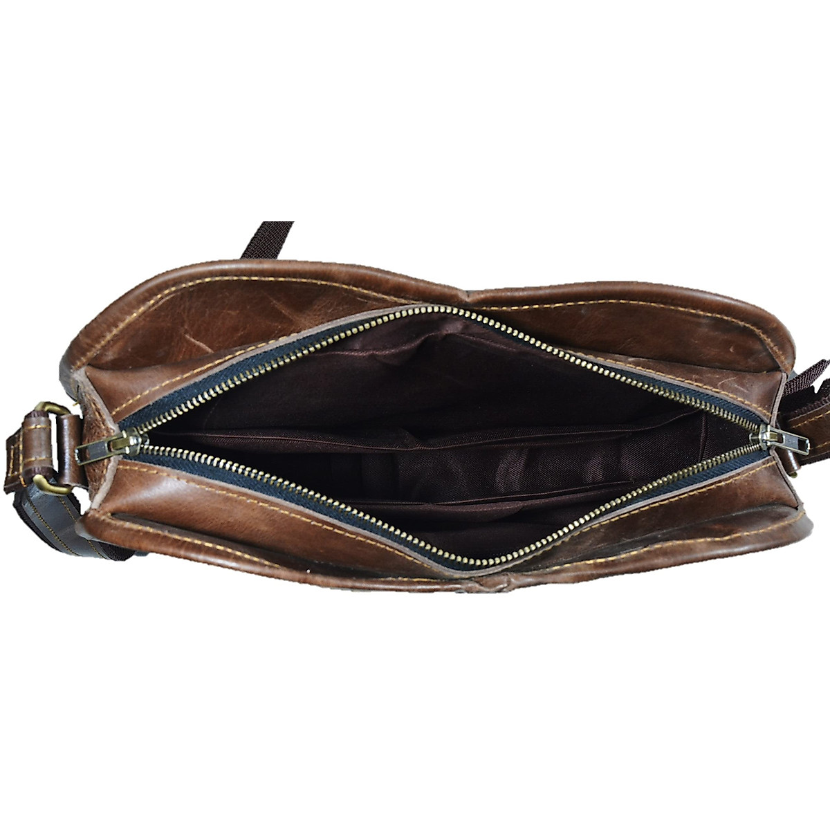 URBAN DEZIRE Women’s Handmade Genuine Buff Leather Messenger Cross-body Purse Shoulder Handbag (Brown, 12.5" L x 10" H x 3" W)