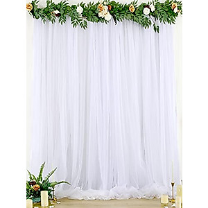 White Tulle Backdrop Curtains for Baby Shower Parties Wedding,3 Layer Sheer Photo Drape Backdrop for Photography Props 5 ft X 7 ft