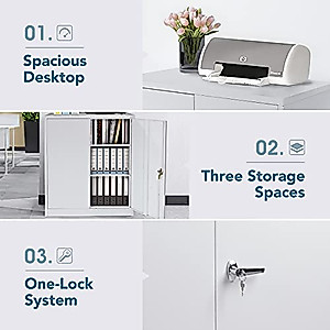 Superday White Metal Cabinet, 42"×36"×18" Locking Storage Cabinet with 2 Doors and 2 Shelves, Small Lockable Metal Steel Utility Cabinet for Office File Bathroom Medicine Pantry