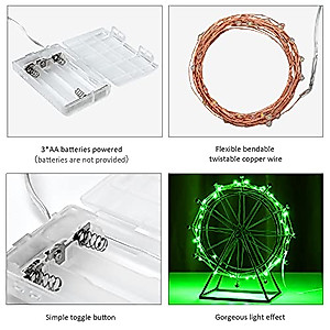 Mikasol Fairy Lights Battery Operated, 1 Pack Mini 3*AAA Battery Powered Copper Wire Led Starry String Lights Firefly Lights for Bedroom, Christmas, Parties, Decoration (5m/16ft Green)